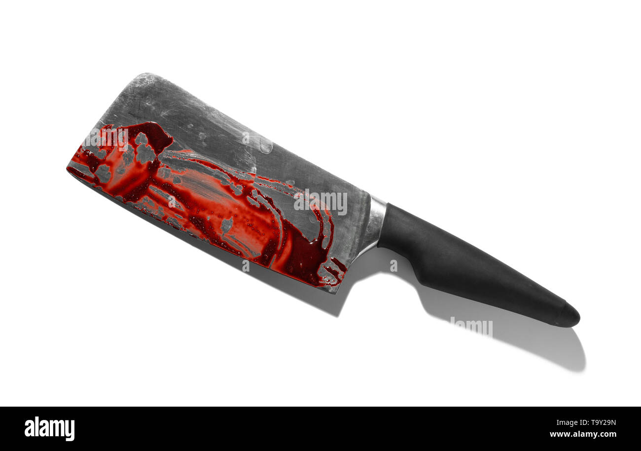 Knife with blood stains on white background Stock Photo - Alamy
