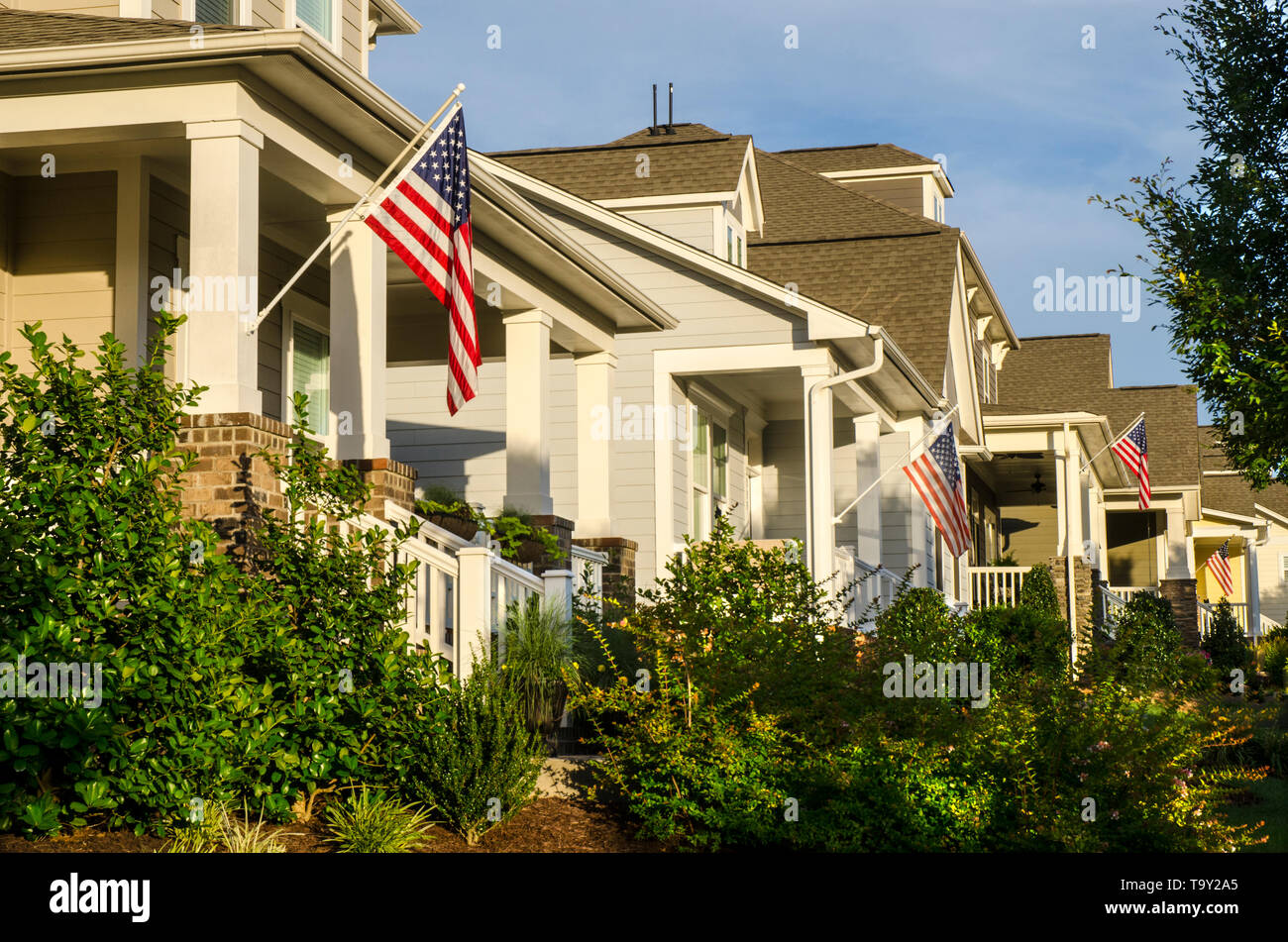 Patriotic Neighborhood with American Flags Stock Photo - Alamy