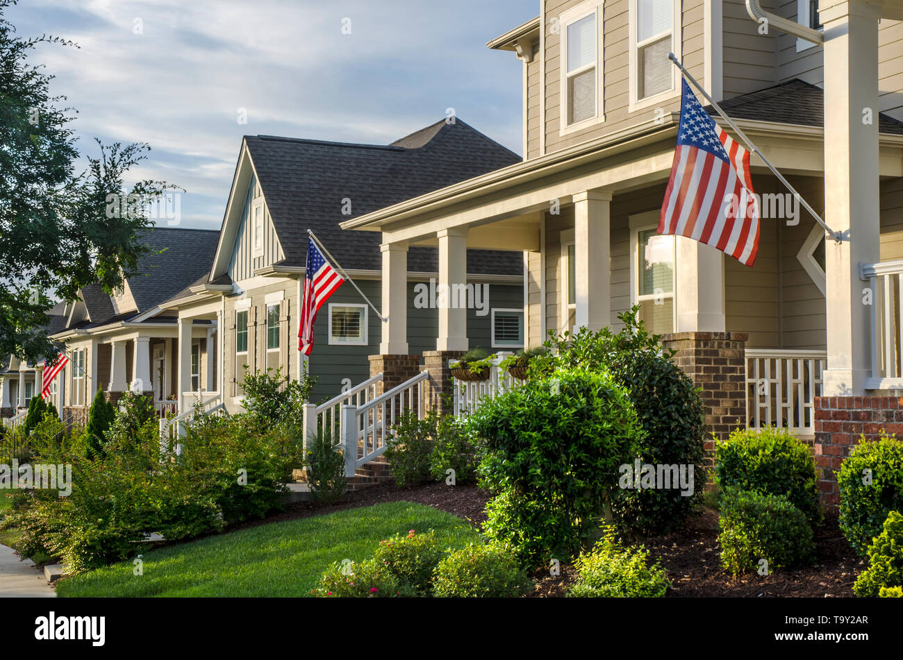 Patriotic Neighborhood with American Flags Stock Photo - Alamy