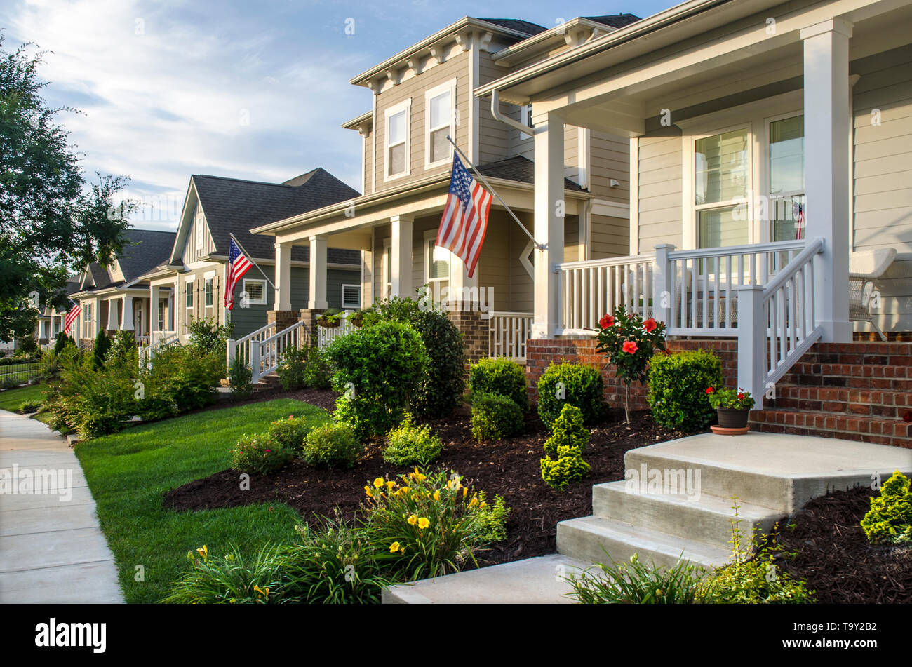 Patriotic Neighborhood with American Flags Stock Photo - Alamy