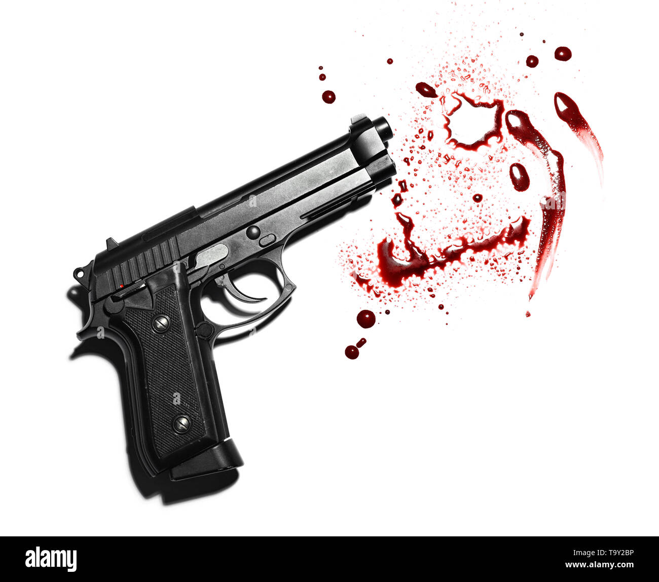 Gun with blood stains on white background Stock Photo - Alamy