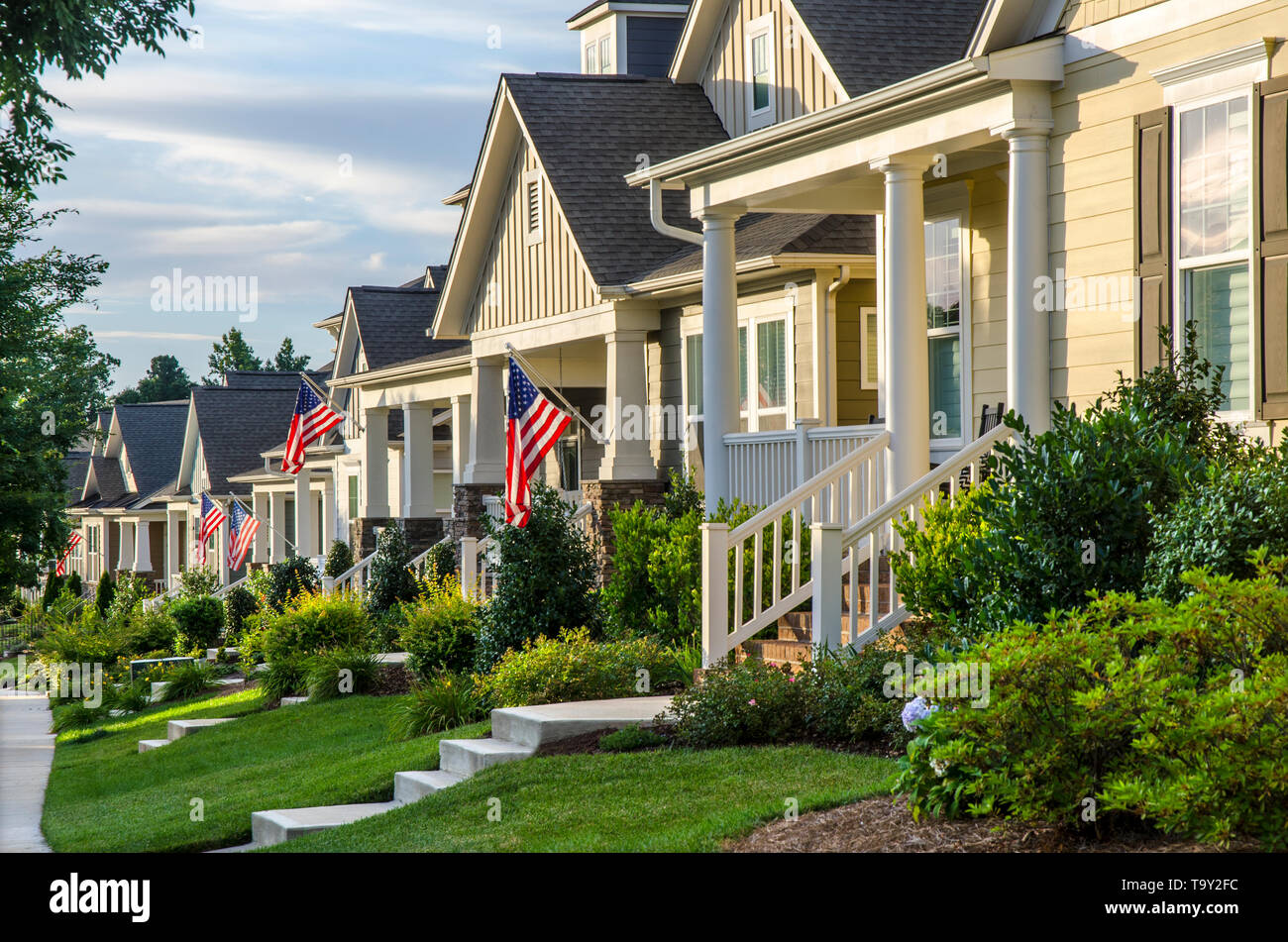 Patriotic Neighborhood with American Flags Stock Photo - Alamy