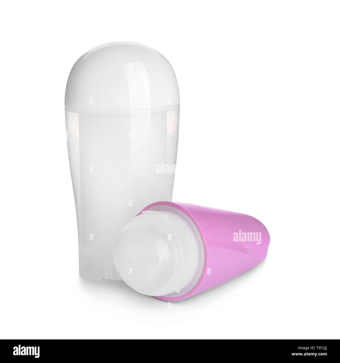 Different deodorants on white background Stock Photo - Alamy