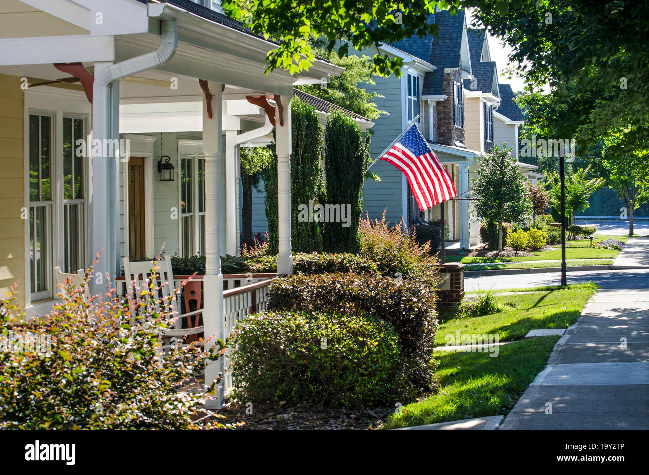 Patriotic Neighborhood with American Flags Stock Photo - Alamy