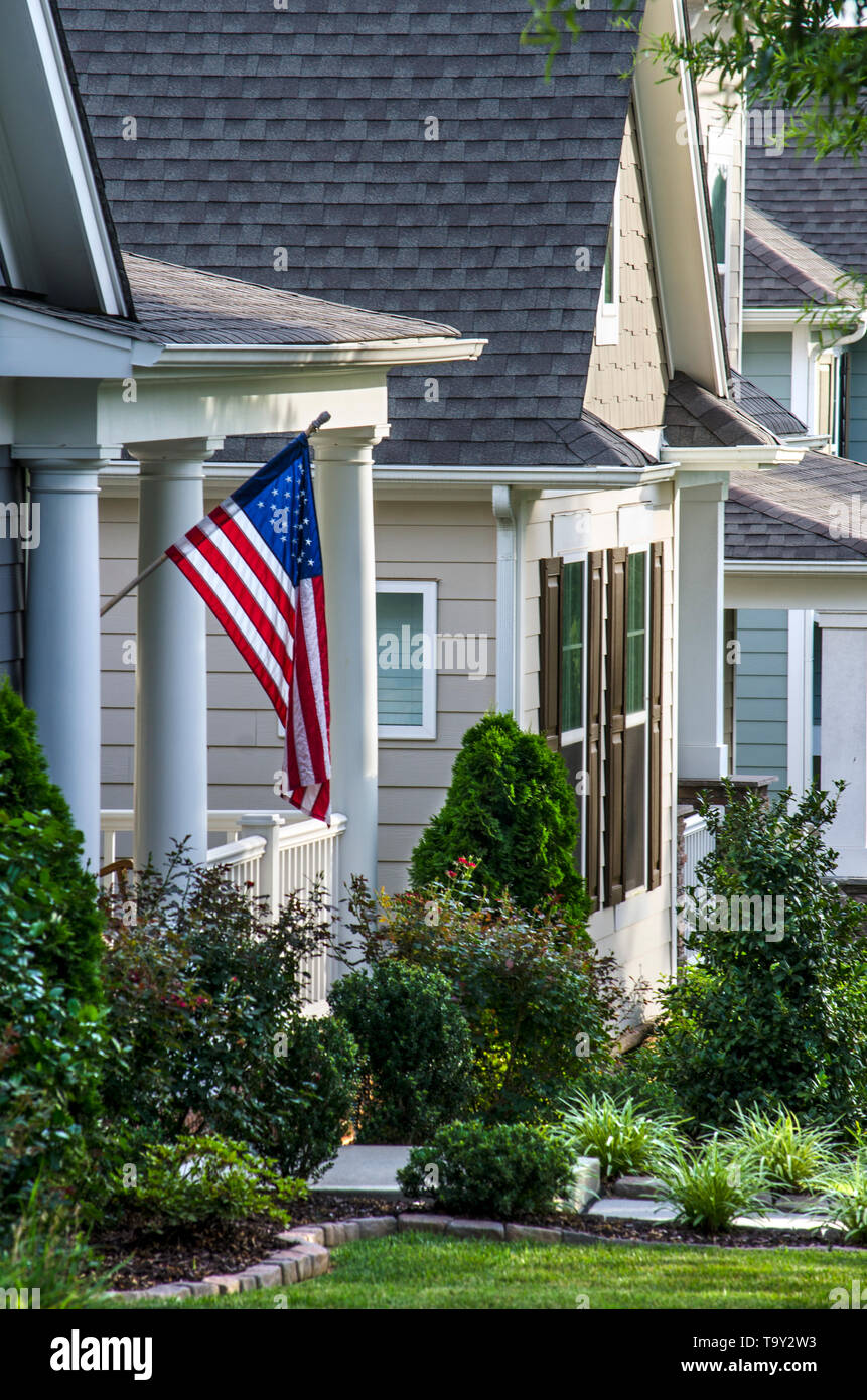 Patriotic Neighborhood with American Flags Stock Photo - Alamy