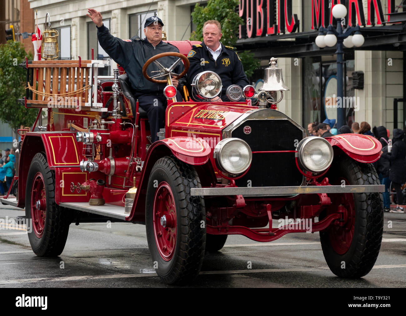 A vintage fire engine in the Victoria Day Parade on May 20, 2019 in ...
