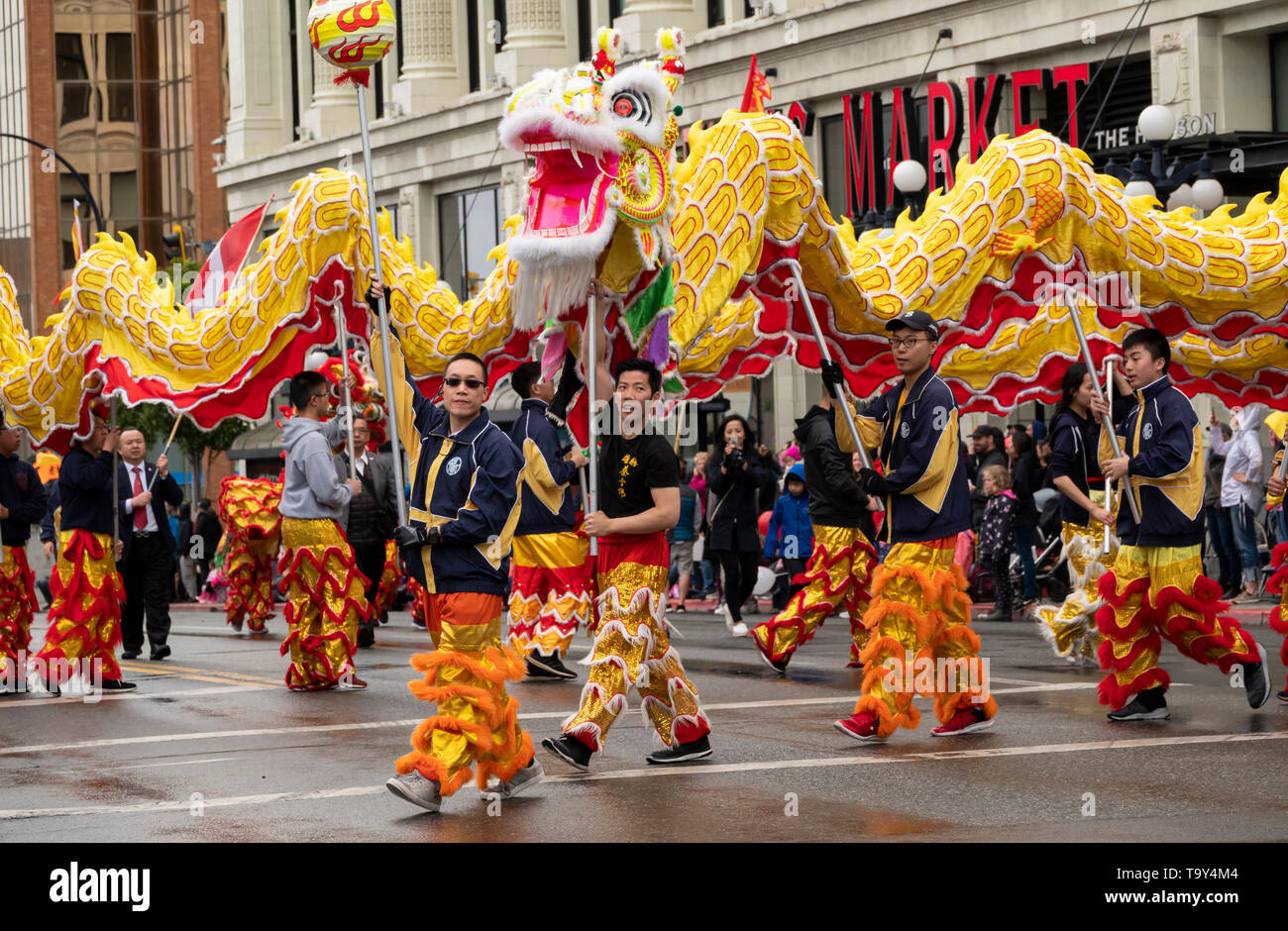 A Chinese dragon in the Victoria Day Parade on May 20, 2019 in Victoria ...