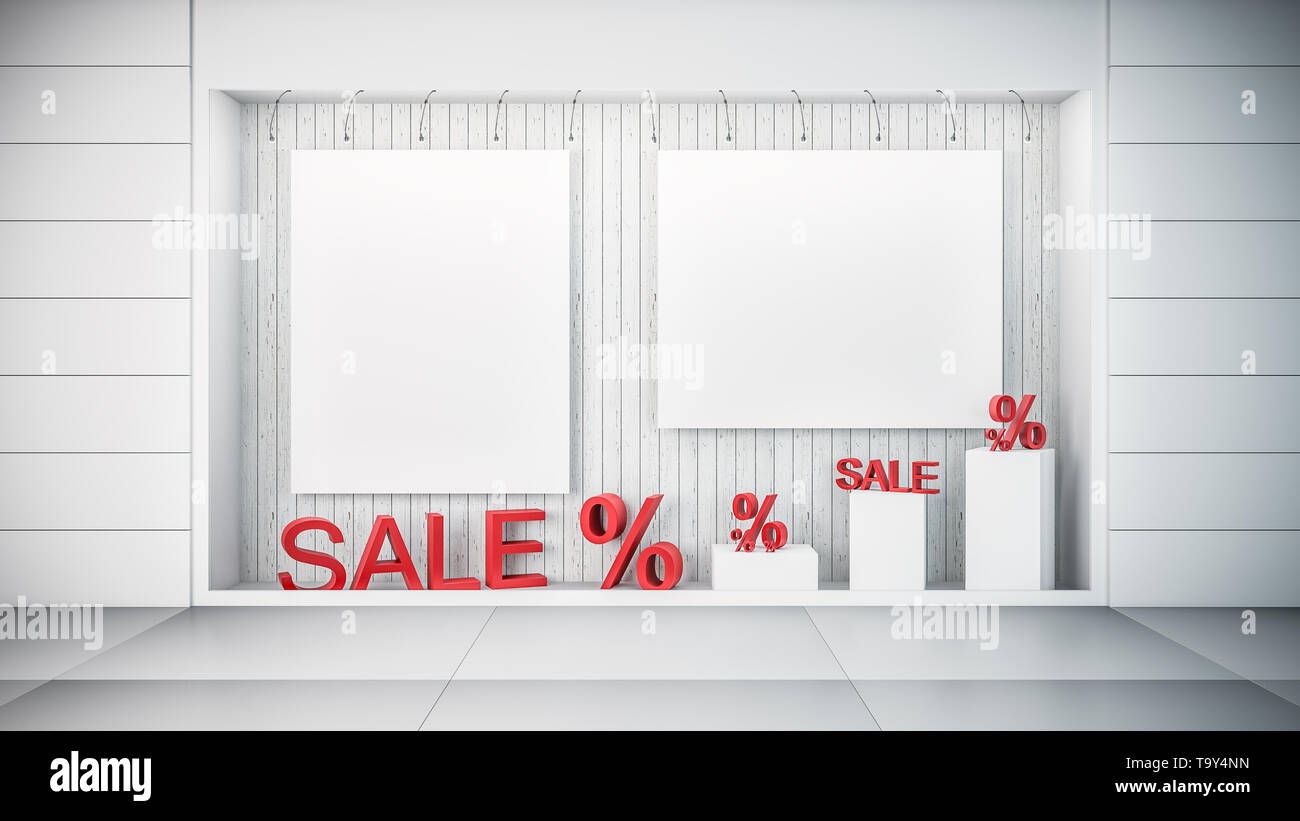 3D Rendering of Storefront or Shop for window shopping with Sale Offers ...