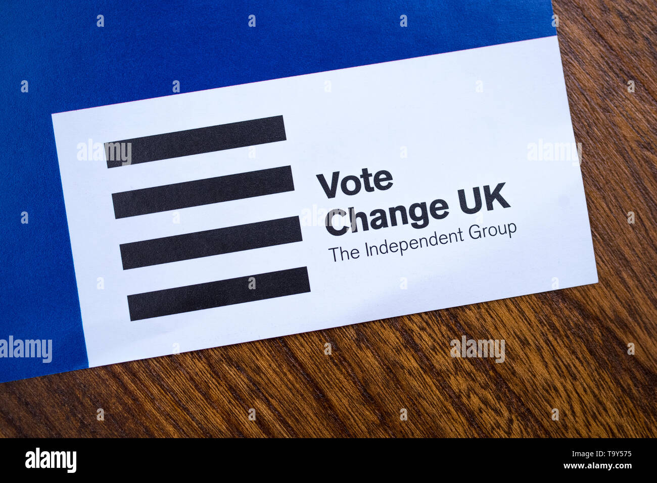 London, UK - May 20th 2019: A close-up of the Change UK logo on an ...