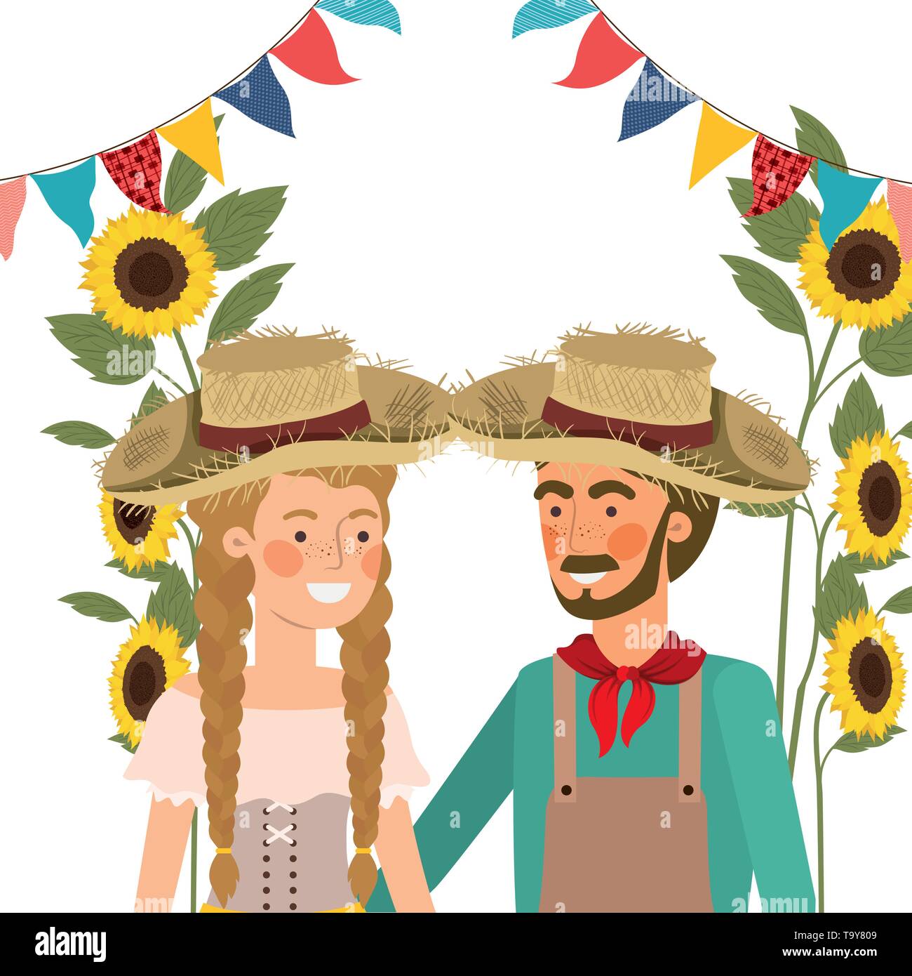 farmers couple talking with straw hat Stock Vector Image & Art - Alamy