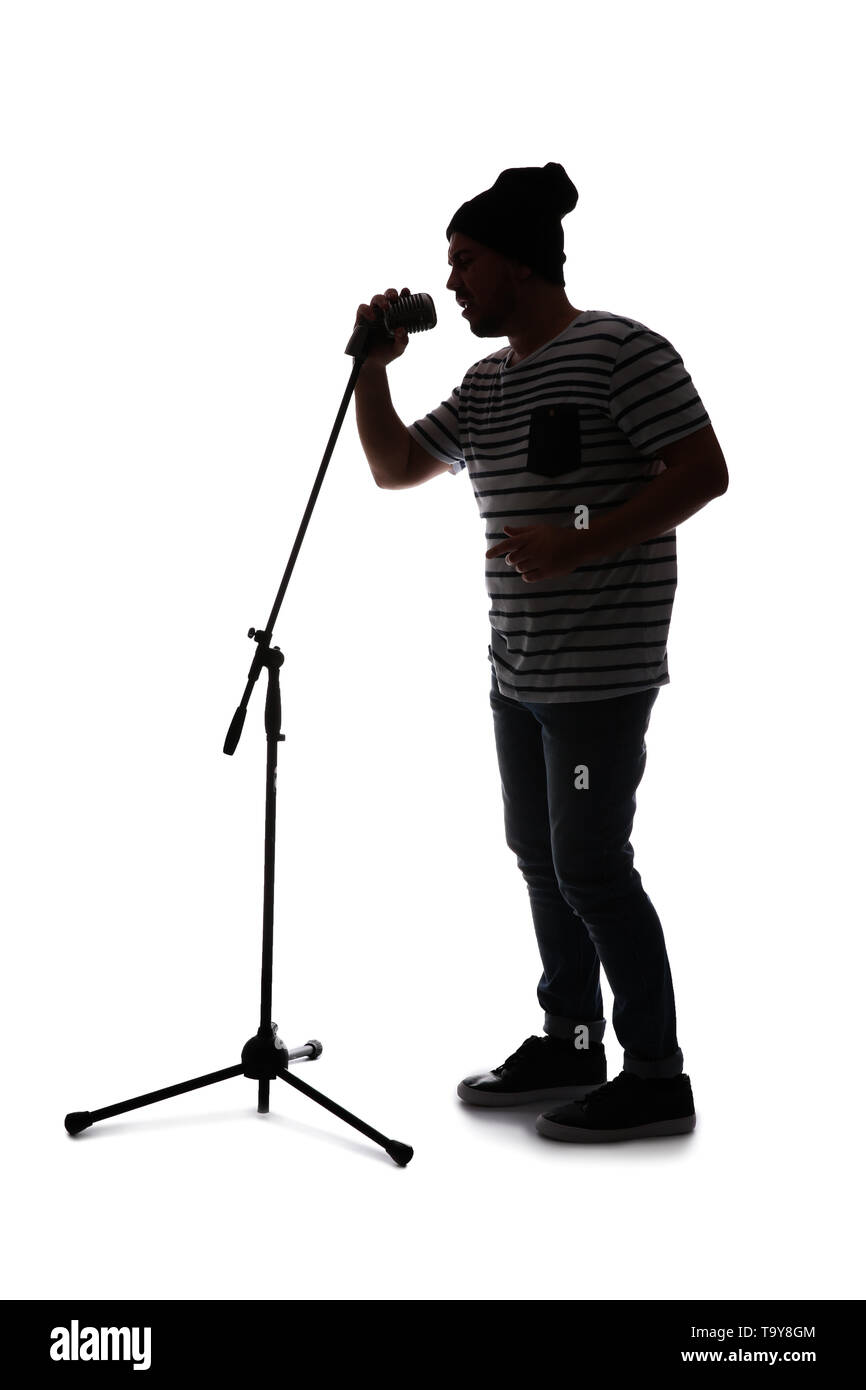 Silhouette of male singer on white background Stock Photo - Alamy