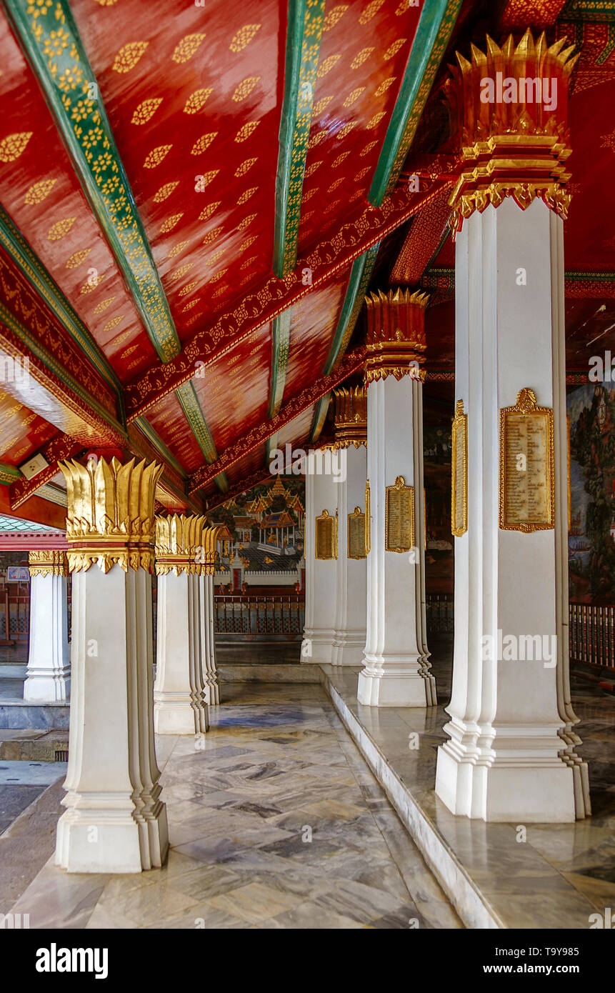 White Pillars with Golden Cornices in Chapel at Wat Phra Kaew Temple ...