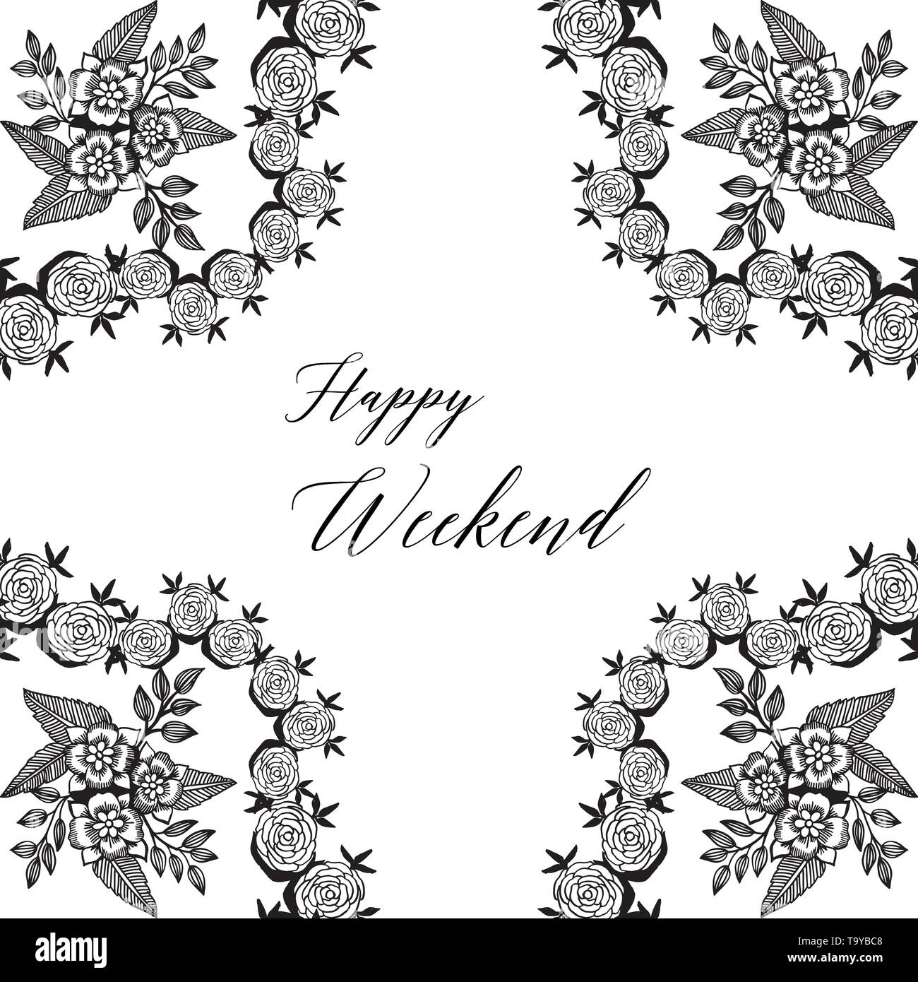 Vector illustration greeting card happy weekend with decoration ...