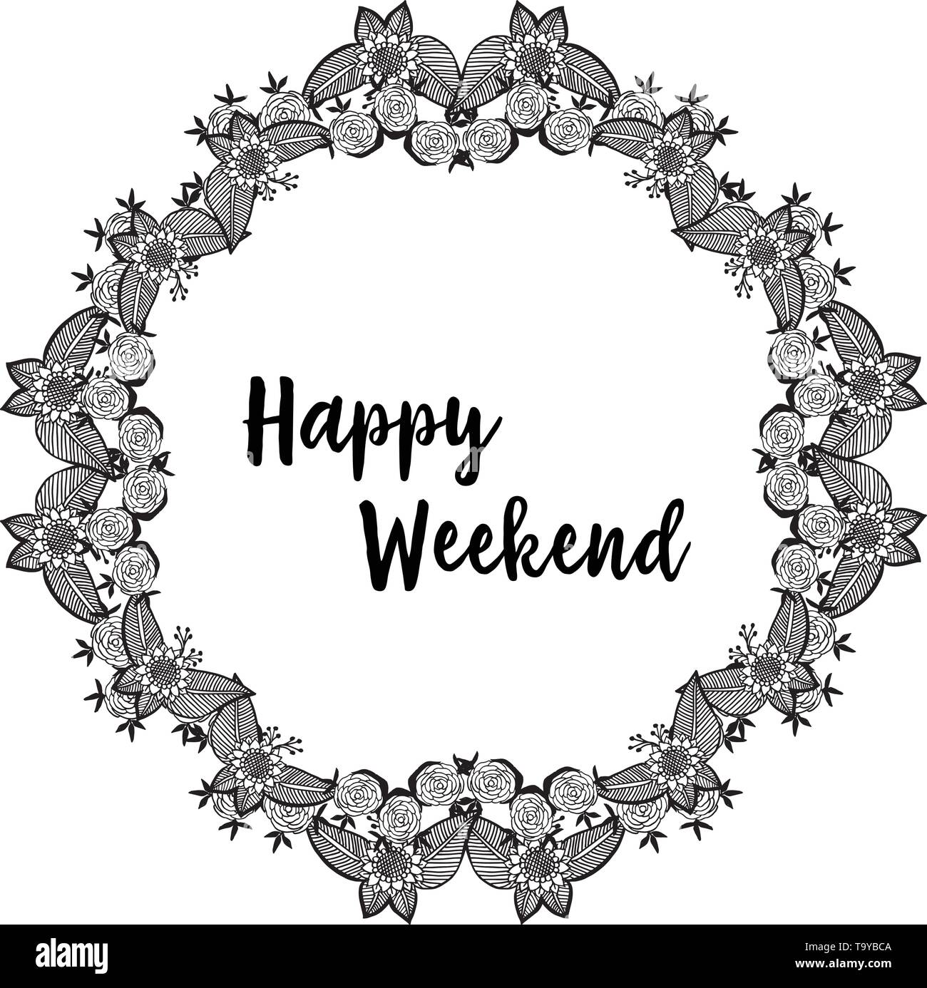 Vector illustration greeting card happy weekend with decoration ...