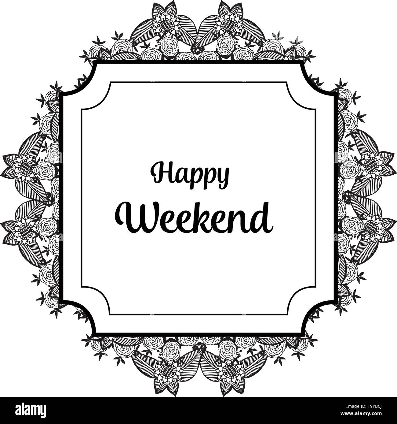 Vector illustration greeting card happy weekend with decoration ...
