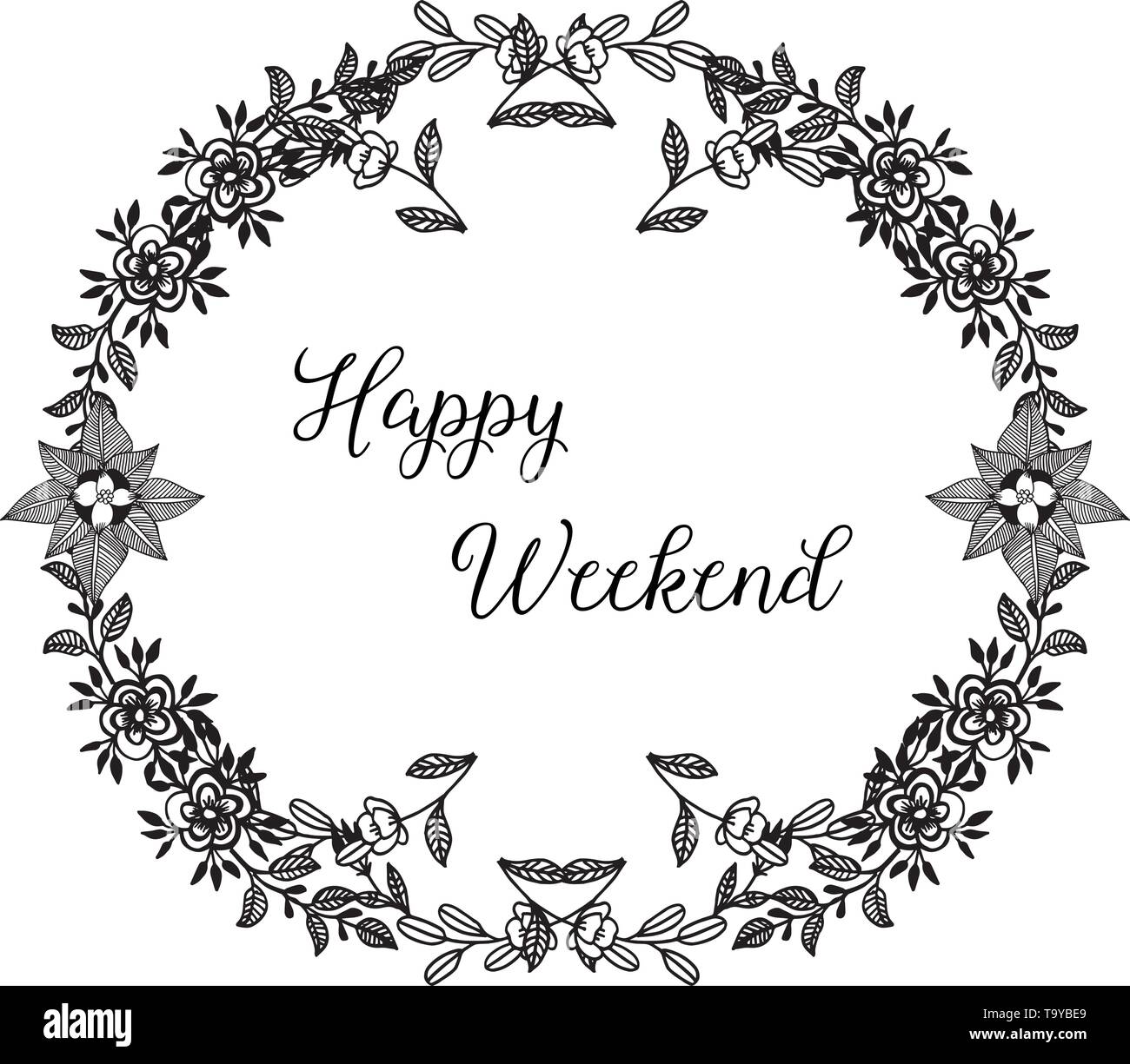 Vector illustration ornament flower frame for design happy weekend hand ...