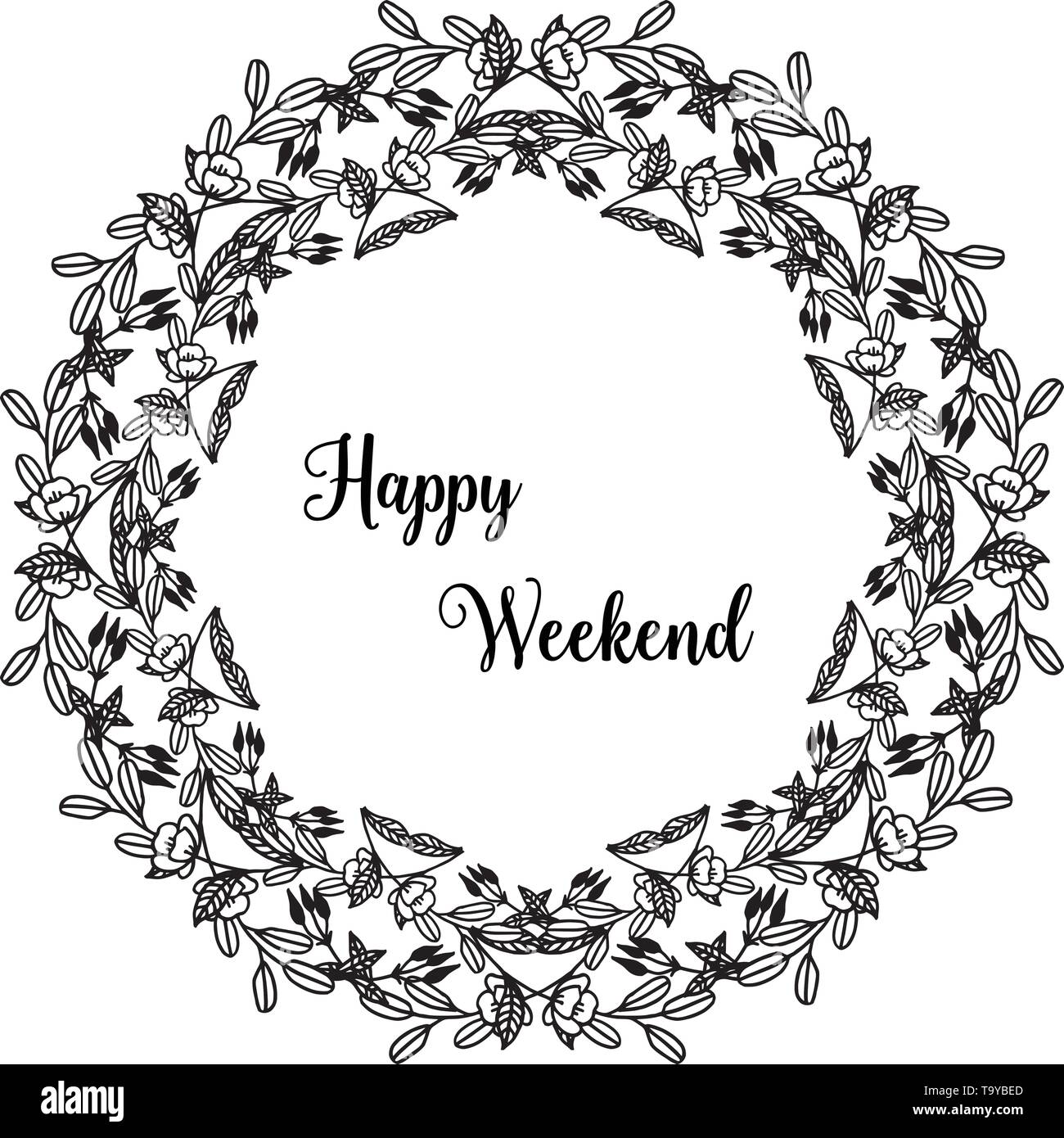 Vector illustration ornament flower frame for design happy weekend hand ...