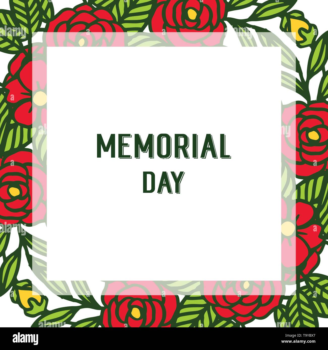 Vector illustration design card of memorial day with bright red flower ...