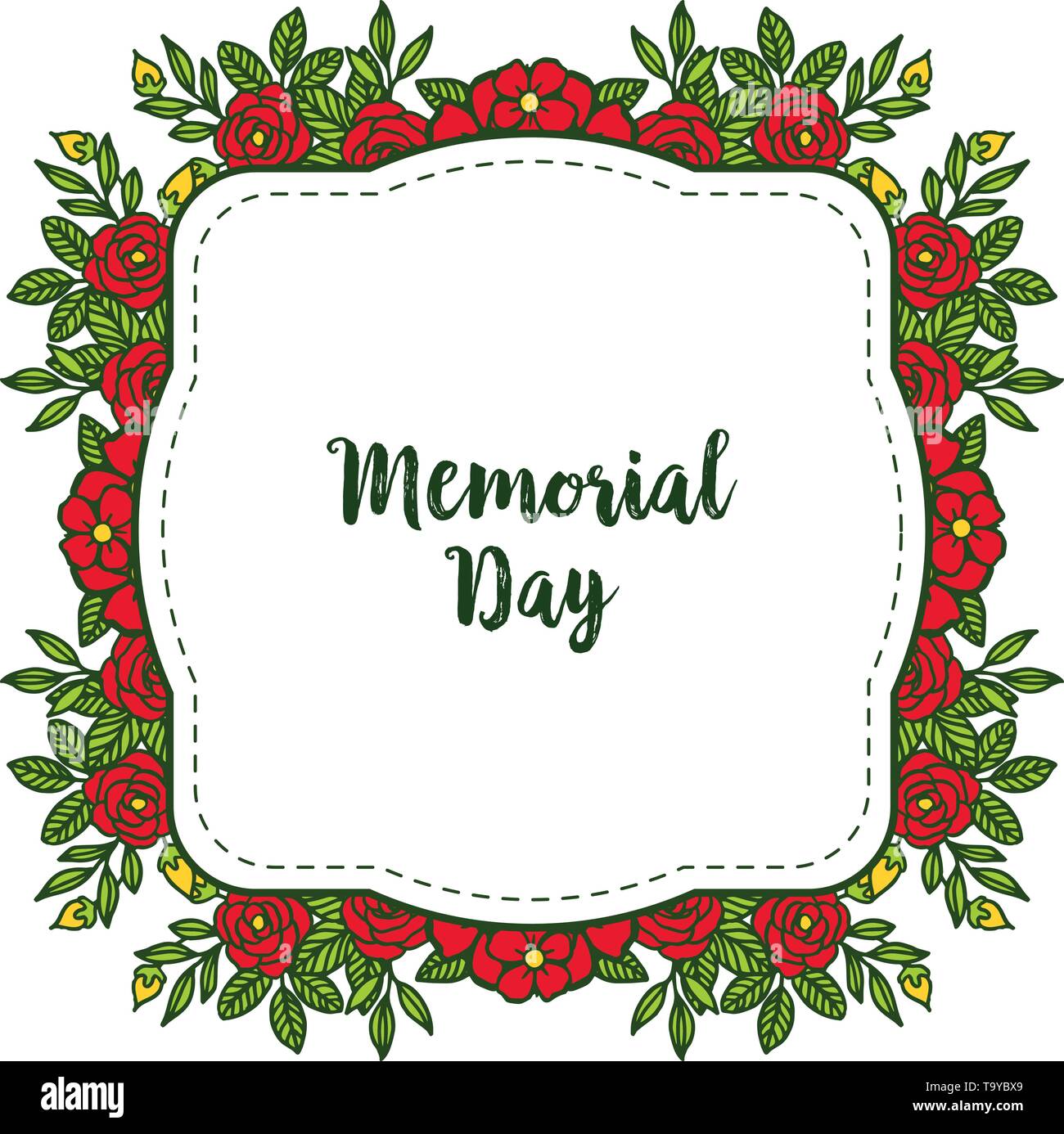 Vector illustration design card of memorial day with bright red flower ...