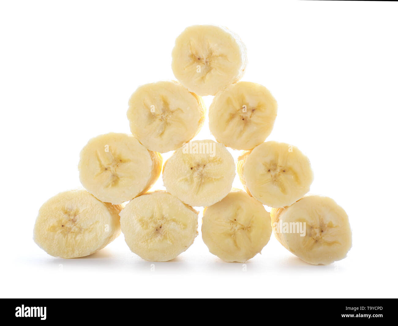 Tasty banana pieces on white background Stock Photo - Alamy