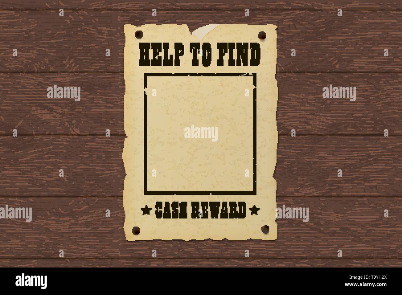 Old ripped missing poster nailed to a wooden bounty board Stock Vector ...