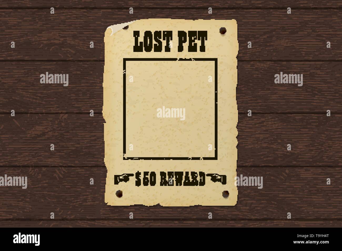 Old ripped missing poster nailed to a wooden bounty board Stock Vector ...