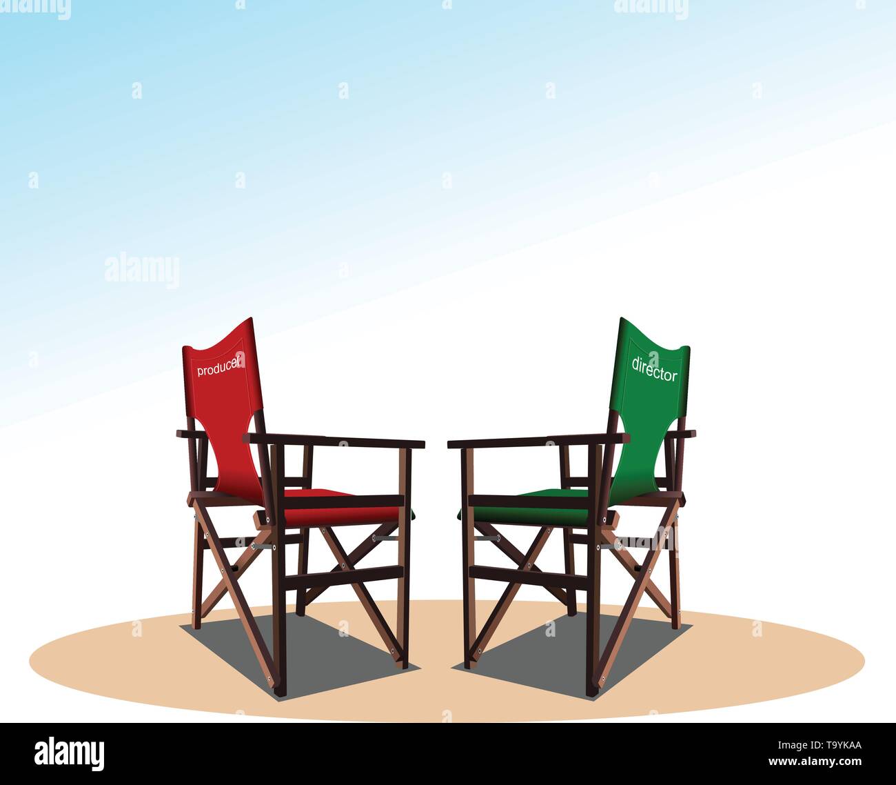 Vector llustration of director's and producer`s chair on sky background ...