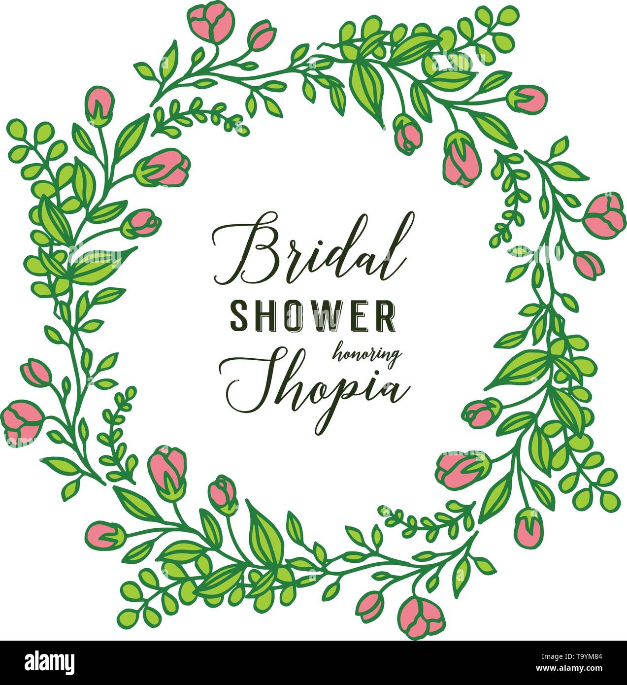 Vector illustration bridal shower with leaf flower frames isolated on ...