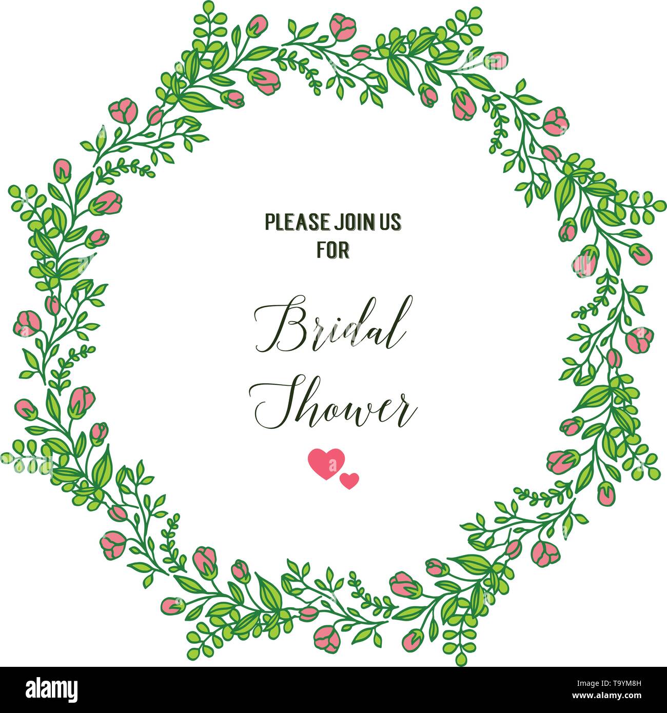 Vector illustration bridal shower with leaf flower frames isolated on ...