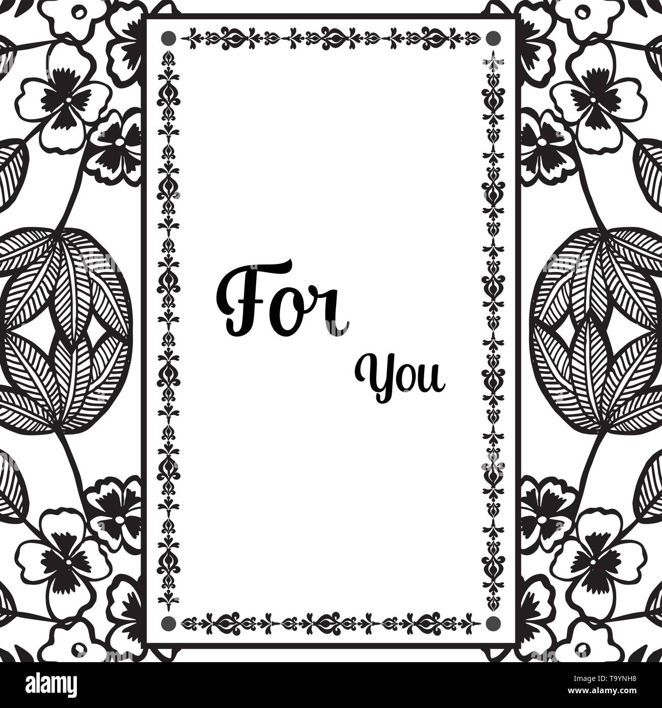 Vector illustration lettering for you with various pattern flower frame ...