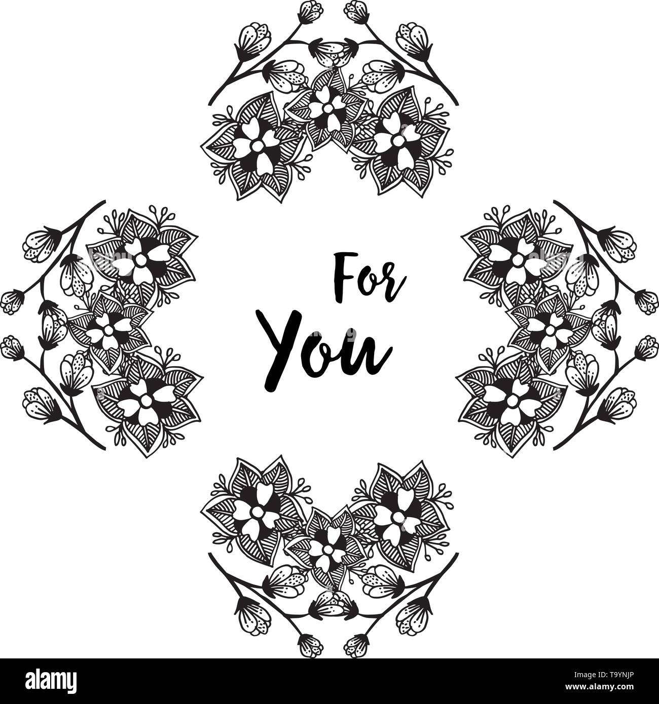 Vector illustration lettering for you with various pattern flower frame ...