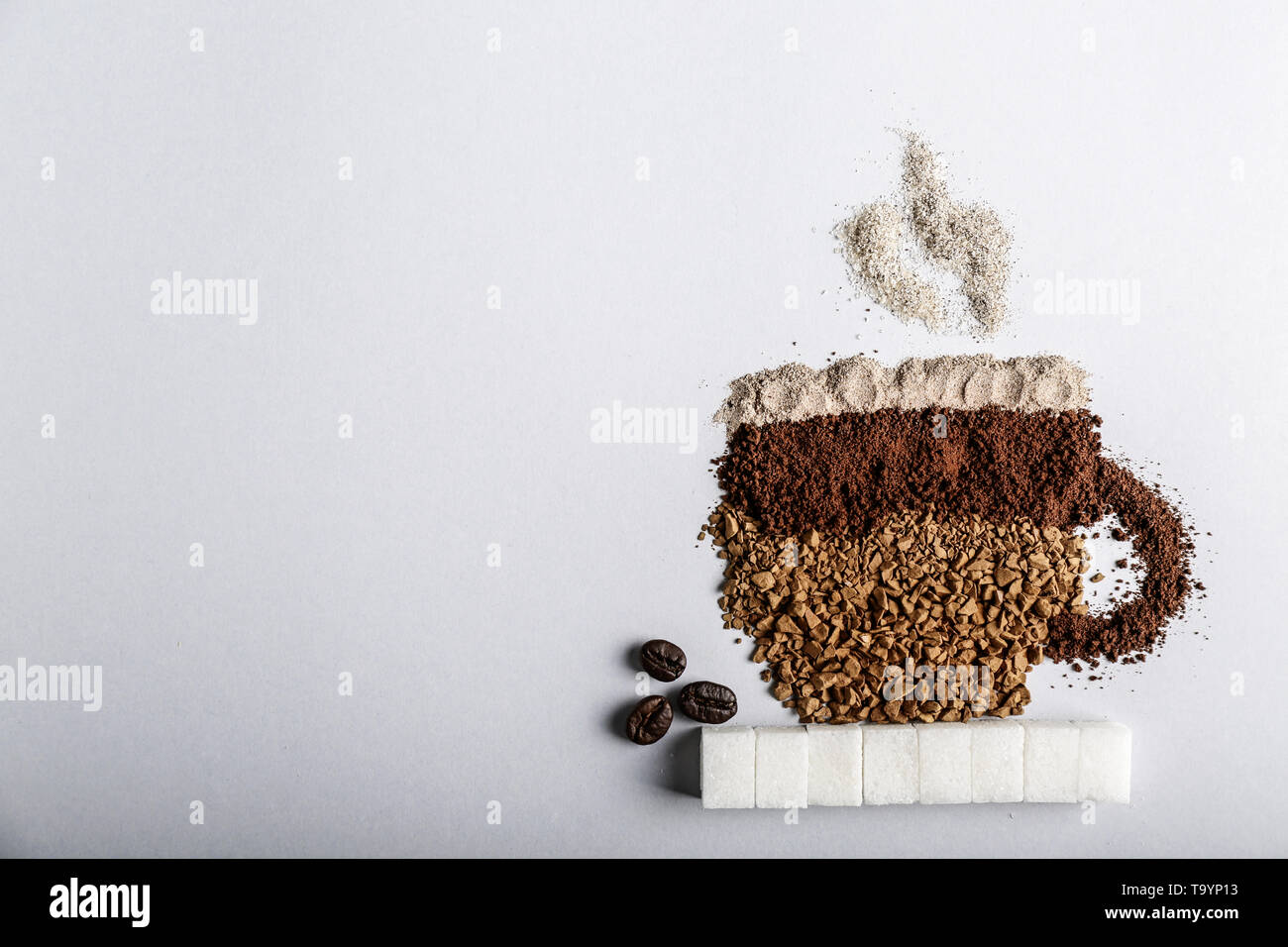 Cup made of different types of coffee on white background Stock Photo ...
