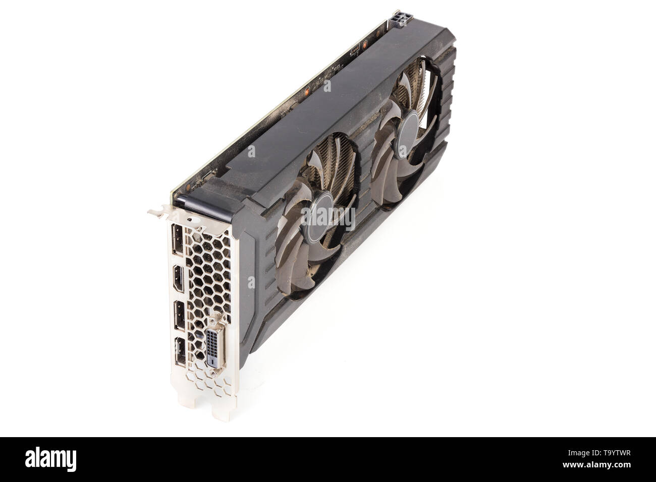 Used and dusty black PC video card isolated on white background Stock ...