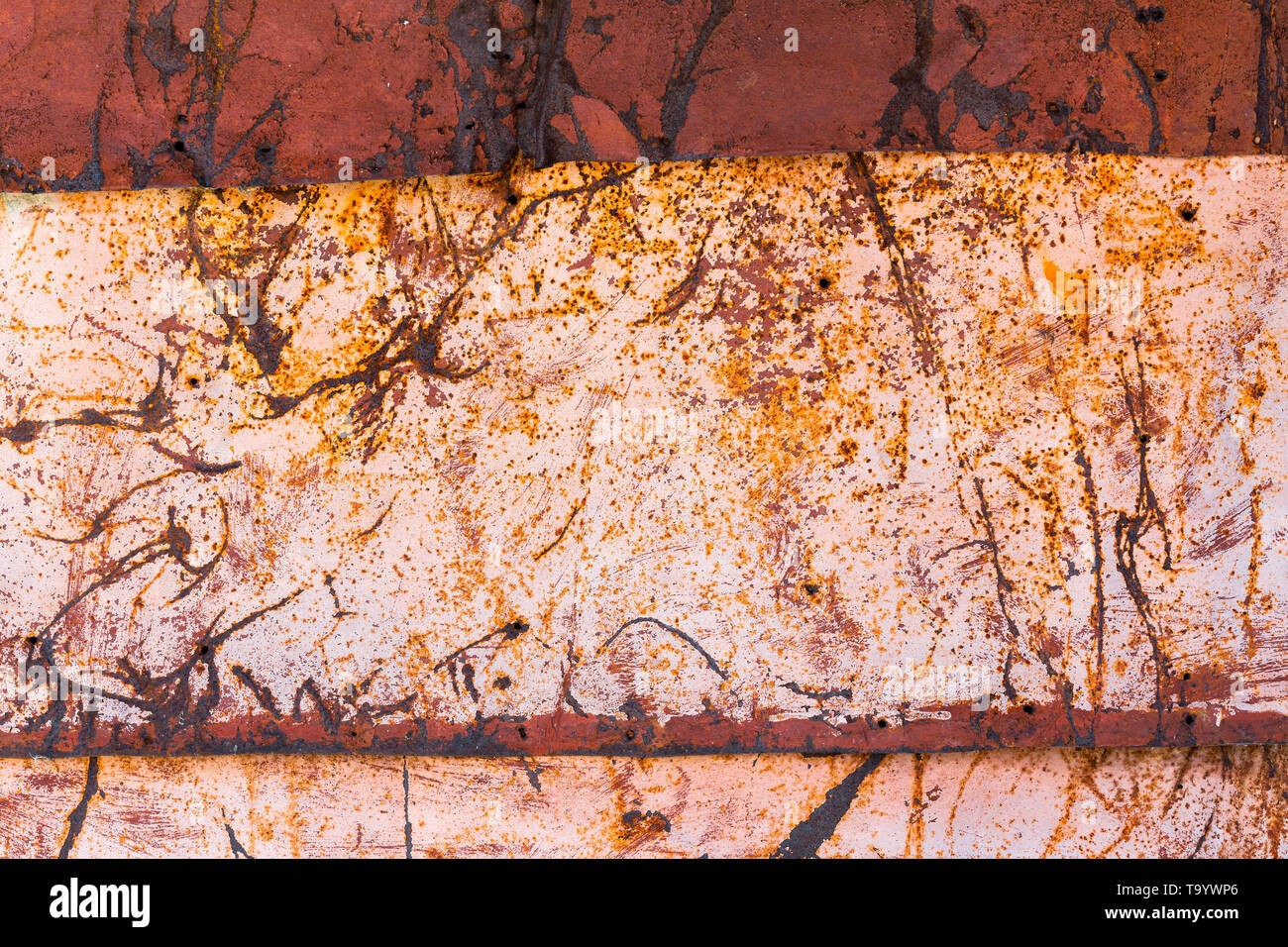 tin iron sheet with old brown and white paint Stock Photo - Alamy