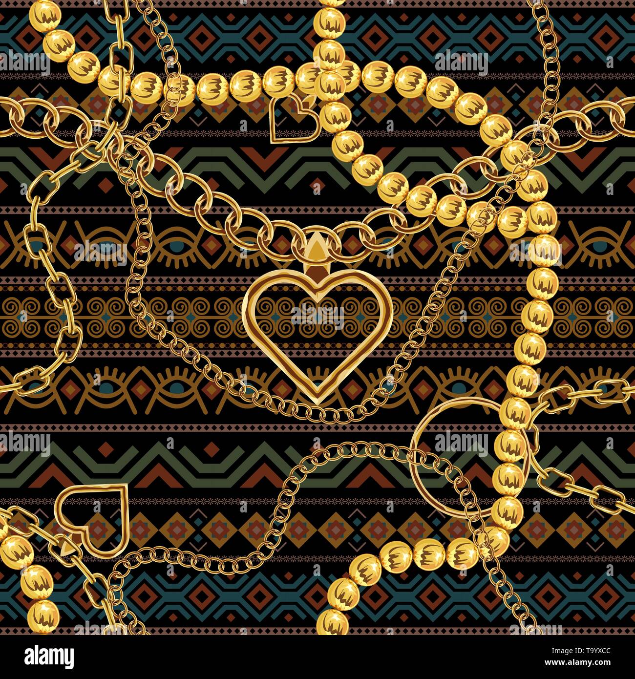 Cute chain texture seamless with african ornaments. Flat and solid ...