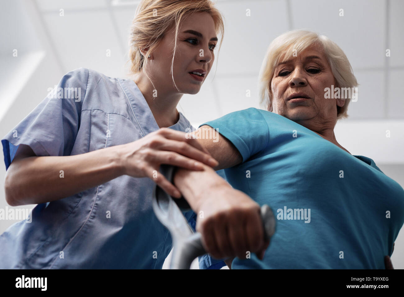 Low angle of a nice female patient Stock Photo - Alamy