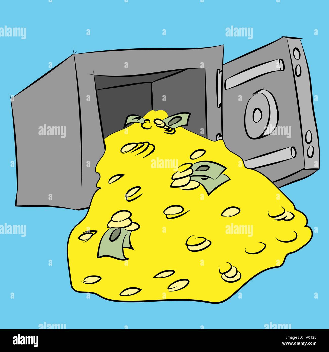 Cartoon illustration of a safe with a lot of money, saving or richness ...