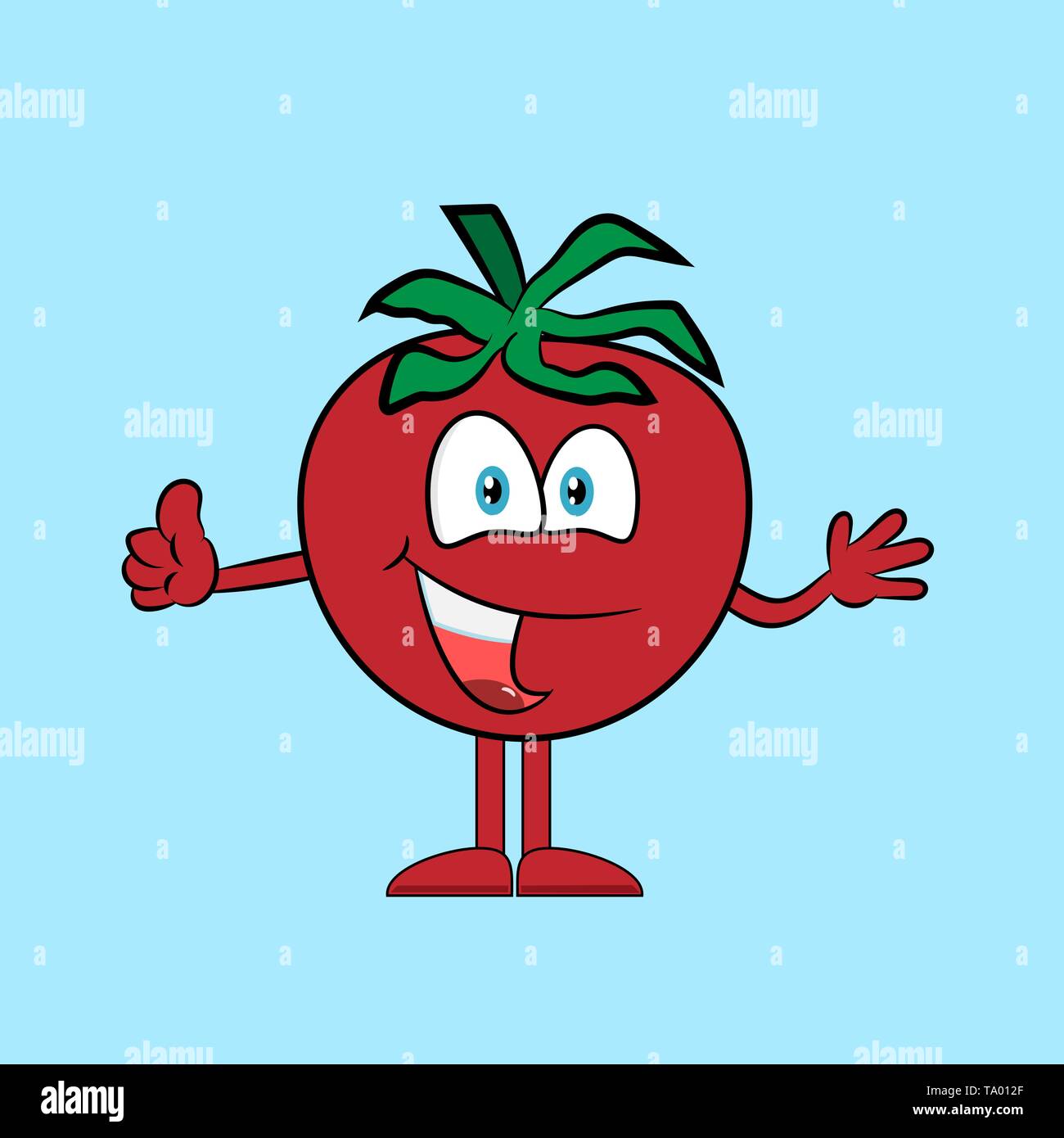 Cartoon illustration of a happy tomato with thumb up, vector ...