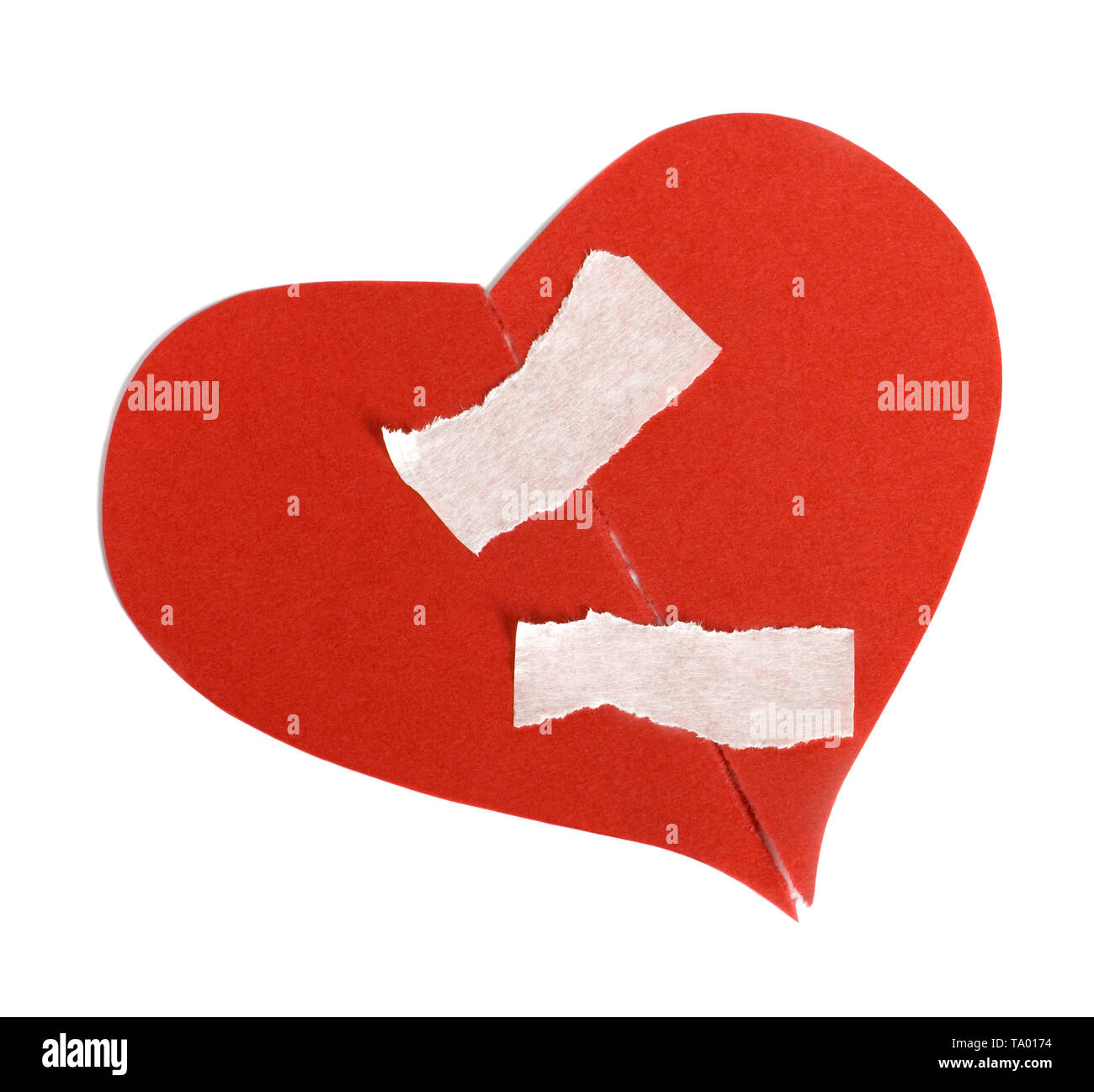 Red broken heart glued scotch tape isolated on a white background Stock ...