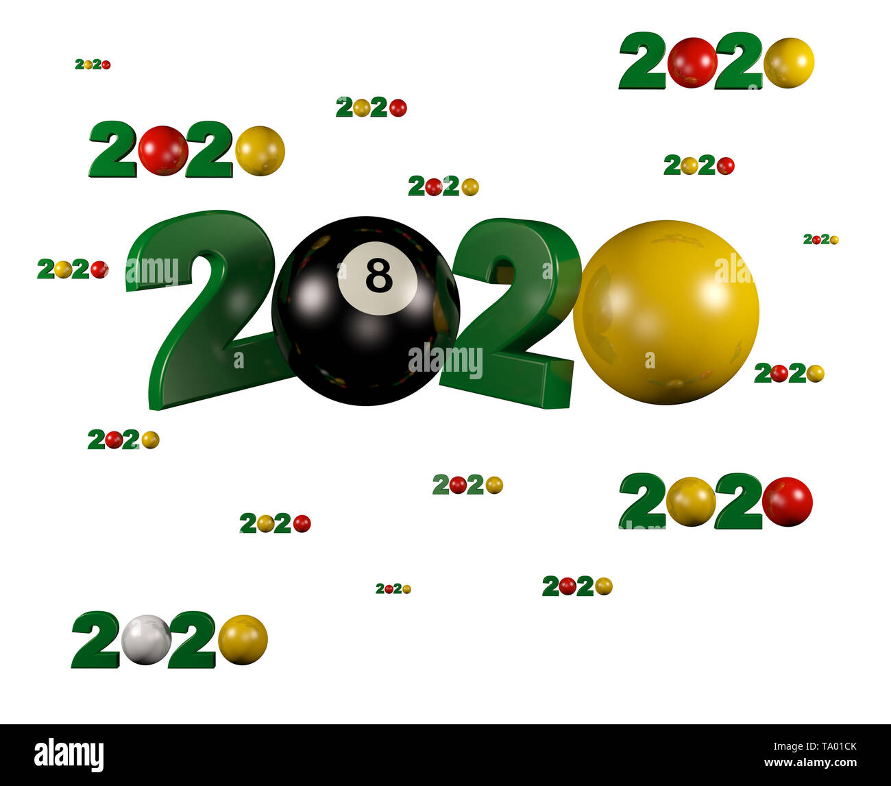 Many Billiard 2020 Designs with many Balls on a White Background Stock ...