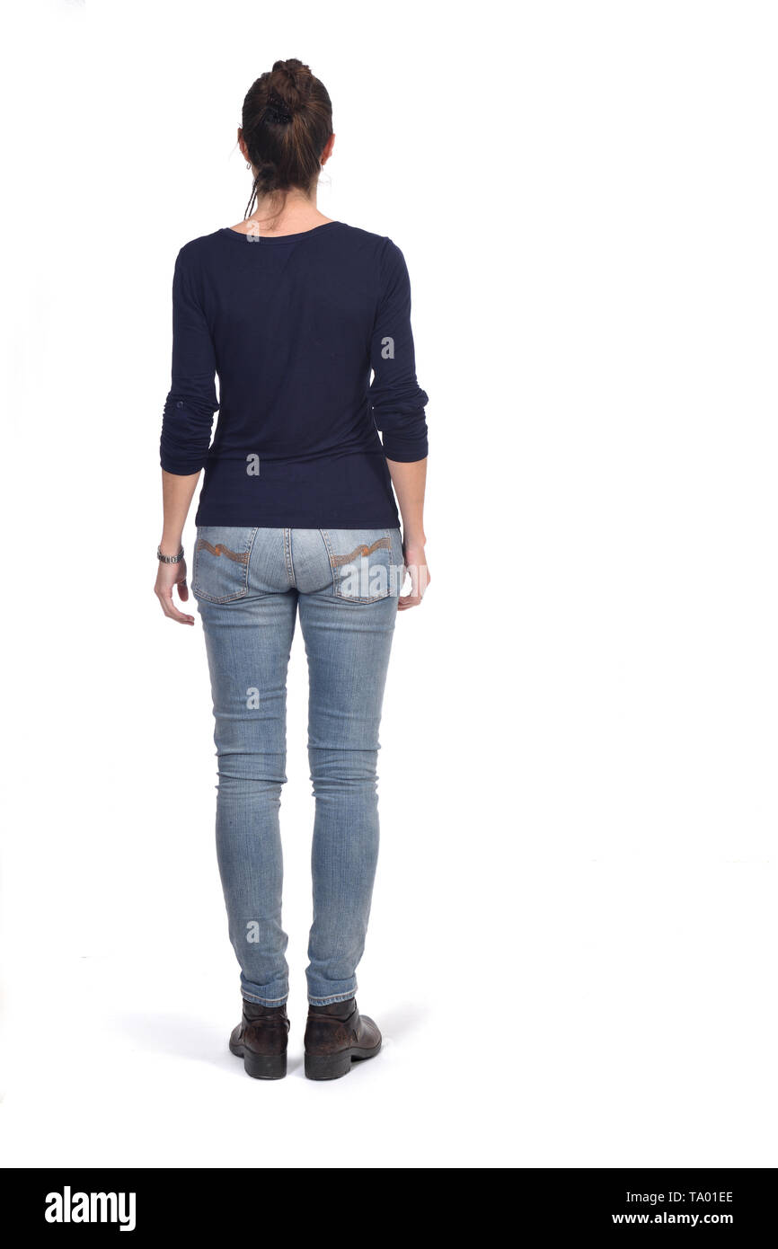 full portrait of a woman from behind on white Stock Photo - Alamy