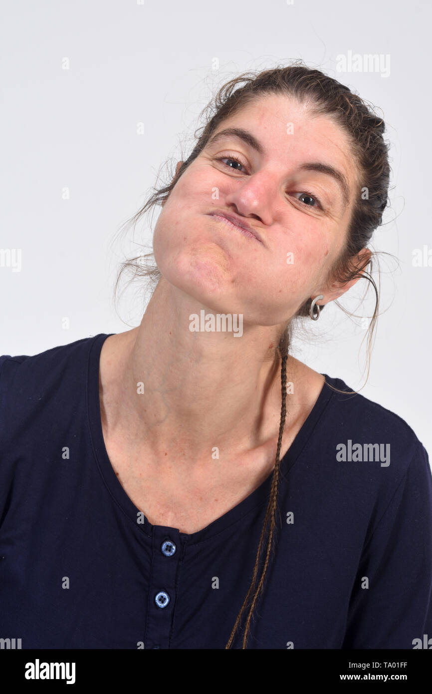 woman yawning on white background Stock Photo - Alamy