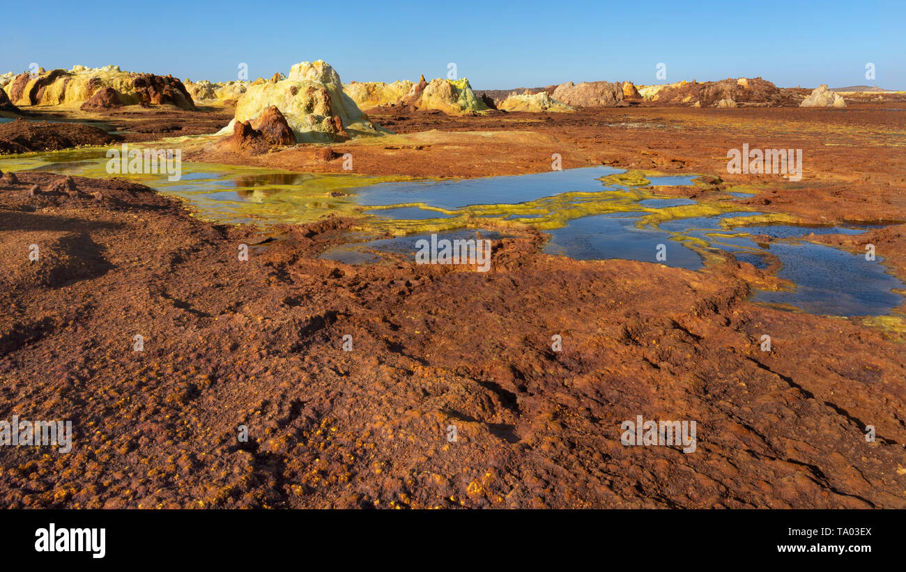 Acid ponds in Dallol site in the Danakil Depression in Ethiopia, Africa ...