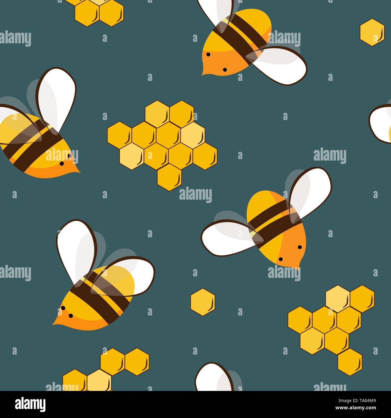 Cute seamless pattern with flying bees and honey bees. Vector ...