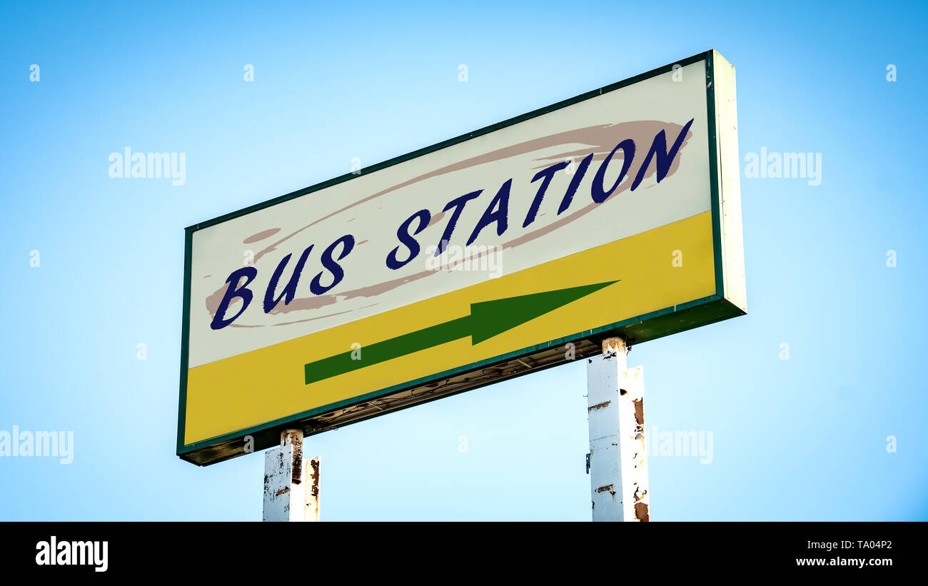Street Sign the Direction Way to Bus Station Stock Photo - Alamy