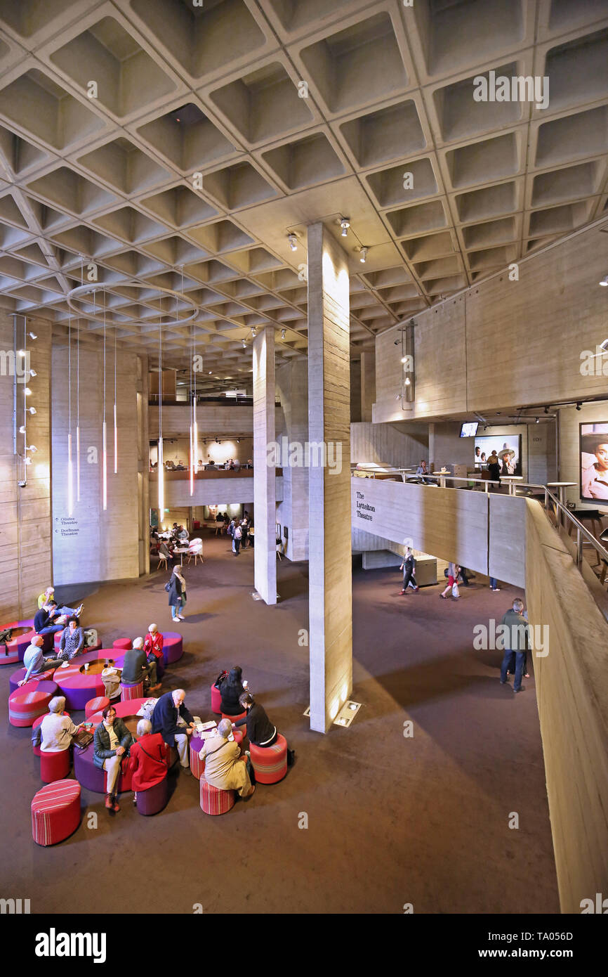 Public foyer of London's National Theatre on the south bank of the ...