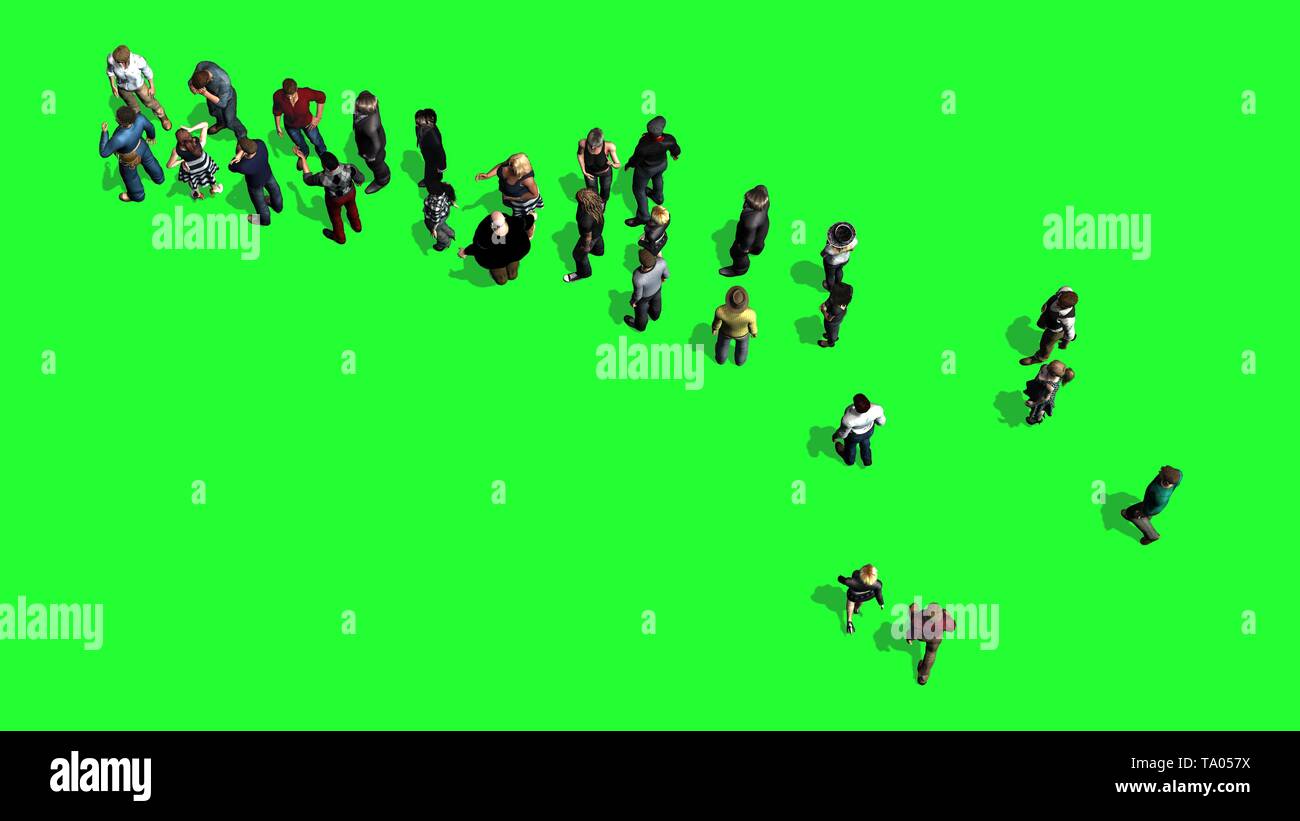 People wait in the row - isolated on green background - green screen 3D ...