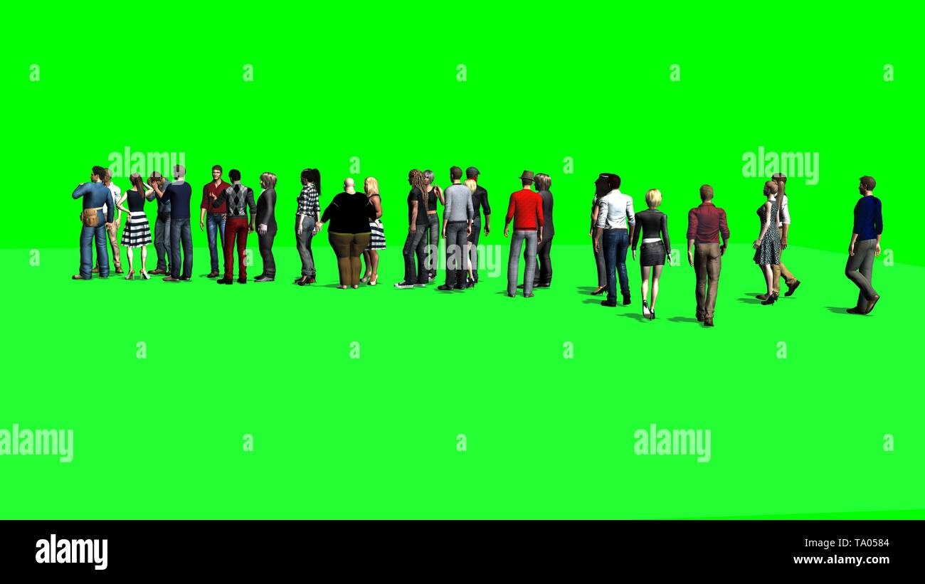 People wait in the row - isolated on green background - green screen 3D ...
