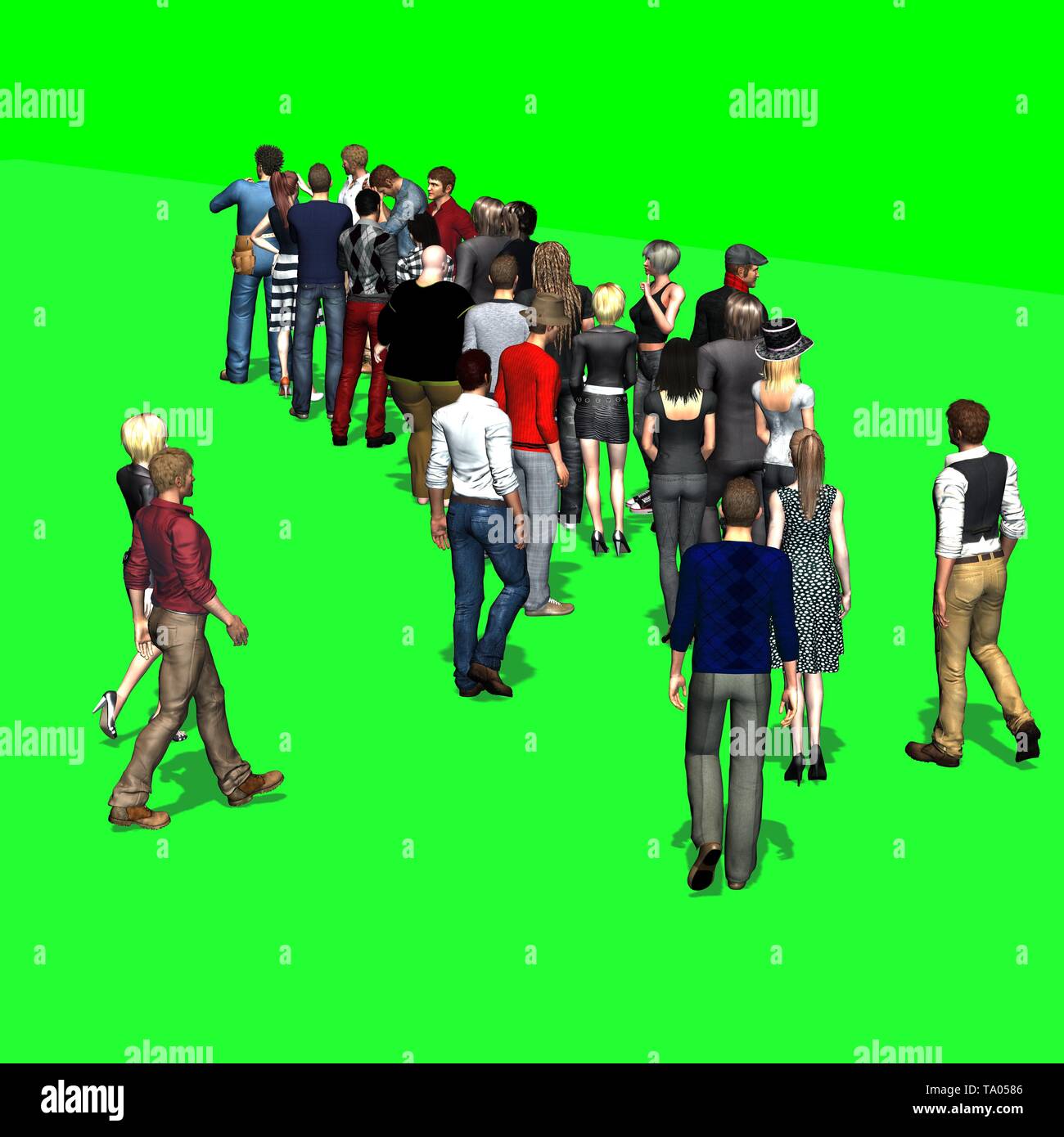 People wait in the row - isolated on green background - green screen 3D ...