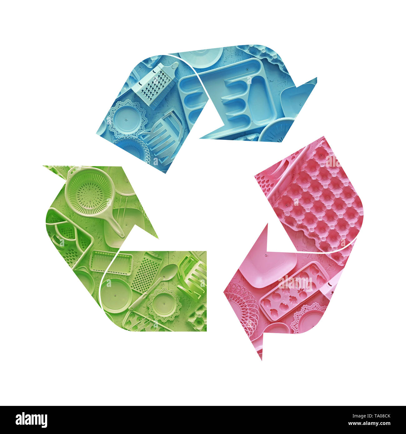 Illustration recycling symbol of multicolor plastic disposable ...